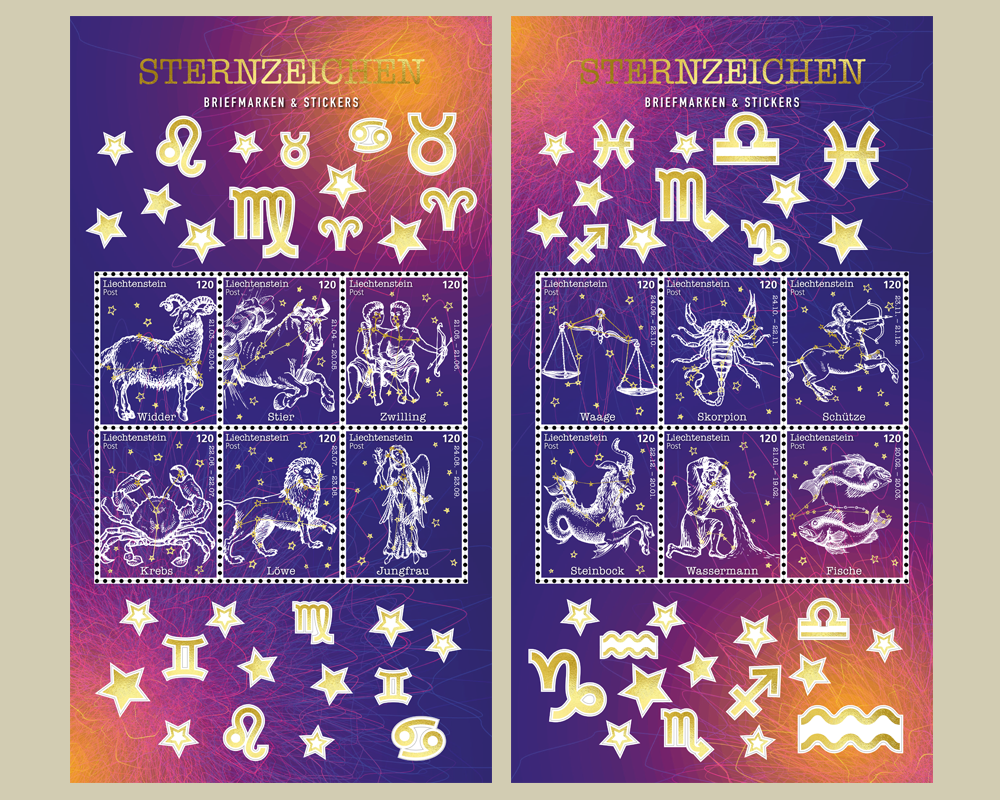 Sternzeichen - Set 2 Bogen mit 12 Stern. - Stickerbögen - Philatelie ...